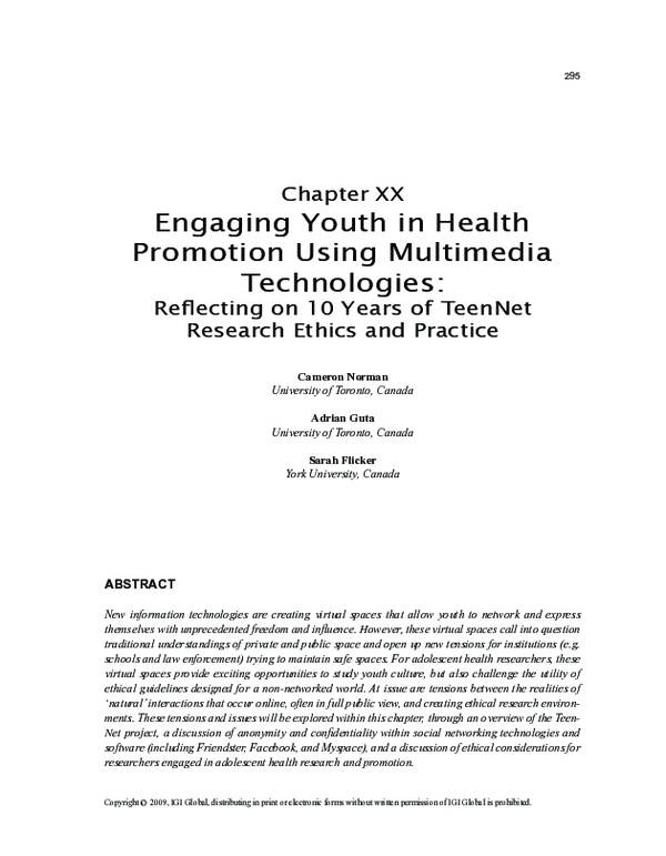 Engaging Youth in Health Promotion Using Multimedia Technologies