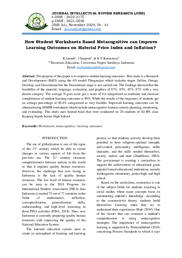 (PDF) How Student Worksheets Based Metacognitive can Improve Learning Outcomes on Material Price ...