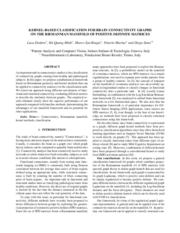 (PDF) Kernel-based classification for brain connectivity graphs on the Riemannian manifold of ...