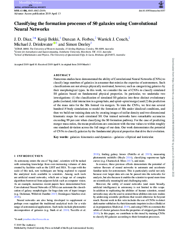 Pdf Classifying The Formation Processes Of S0 Galaxies Using Convolutional Neural Networks