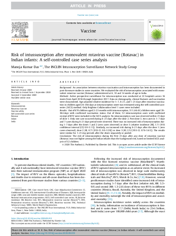(PDF) Risk of intussusception after monovalent rotavirus vaccination
