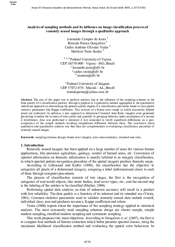 (PDF) Analysis of sampling methods and its influence on image classification process of remotely ...