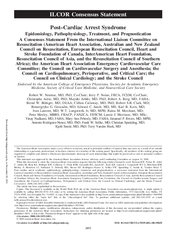 (PDF) Post-cardiac arrest syndrome: Epidemiology, pathophysiology ...