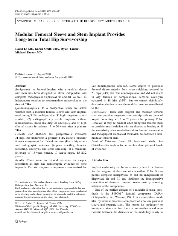 (PDF) Modular Femoral Sleeve and Stem Implant Provides Long-term Total ...