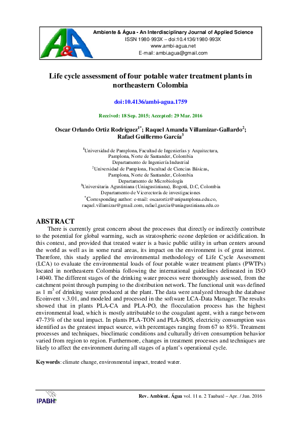 (PDF) Life cycle assessment of four potable water treatment plants in ...