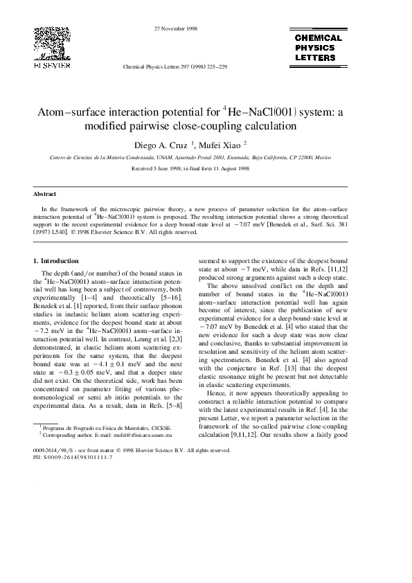 (PDF) Atom–surface interaction potential for He–NaCl(001) system: a ...