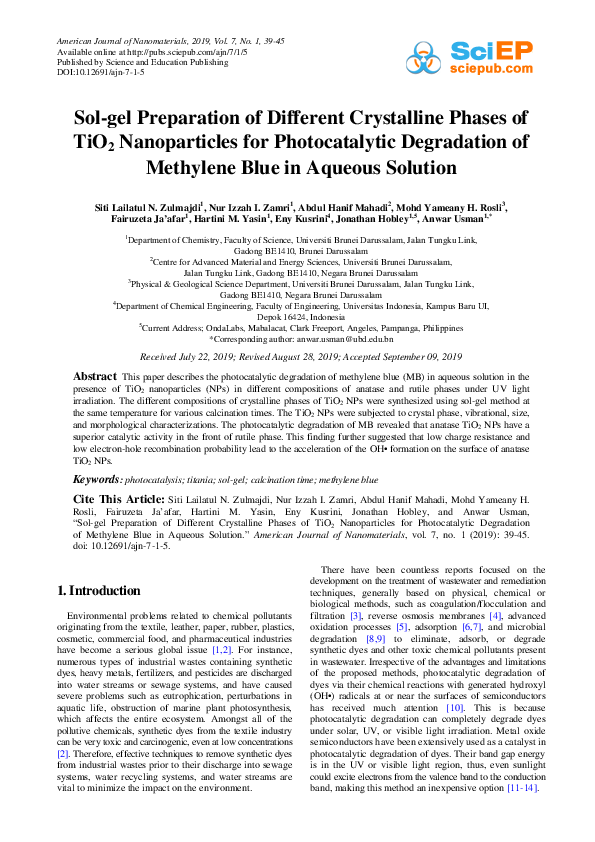 Pdf Sol Gel Preparation Of Different Crystalline Phases Of Tio2 Nanoparticles For
