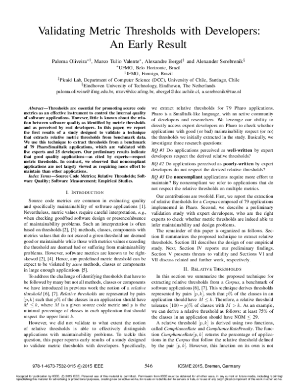 (PDF) Validating metric thresholds with developers: An early result