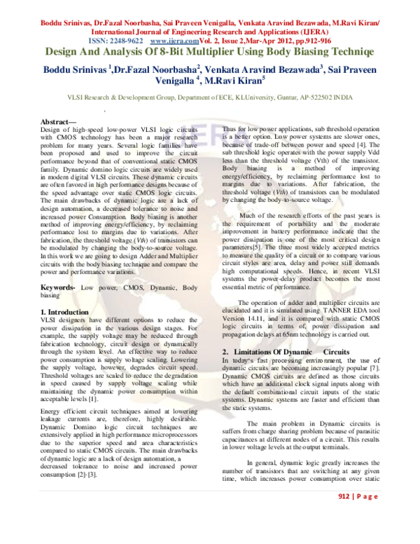 Pdf Design And Analysis Of 8 Bit Multiplier Using Body Biasing Techniqe