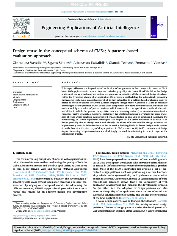 (PDF) Design reuse in the conceptual schema of CMSs: A pattern-based evaluation approach
