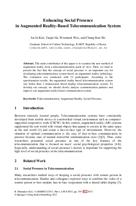 Enhancing Social Presence in Augmented Reality-Based Telecommunication ...