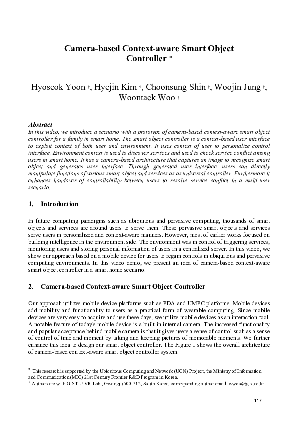 (PDF) Camera-based Context-aware Smart Object Controller