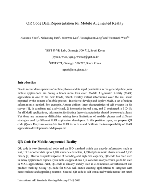(PDF) QR Code Data Representation for Mobile Augmented Reality