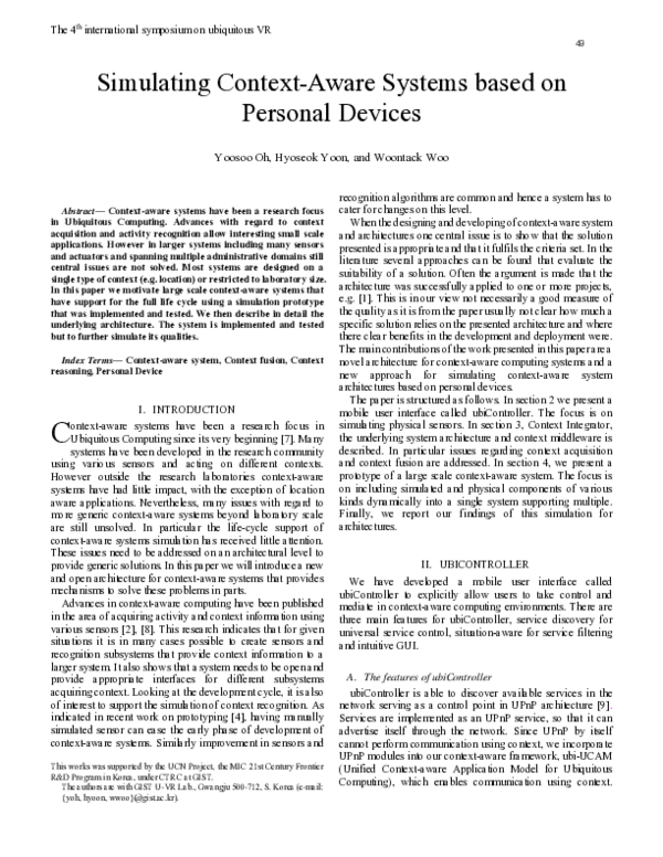 (PDF) Simulating Context-Aware Systems based on Personal Devices