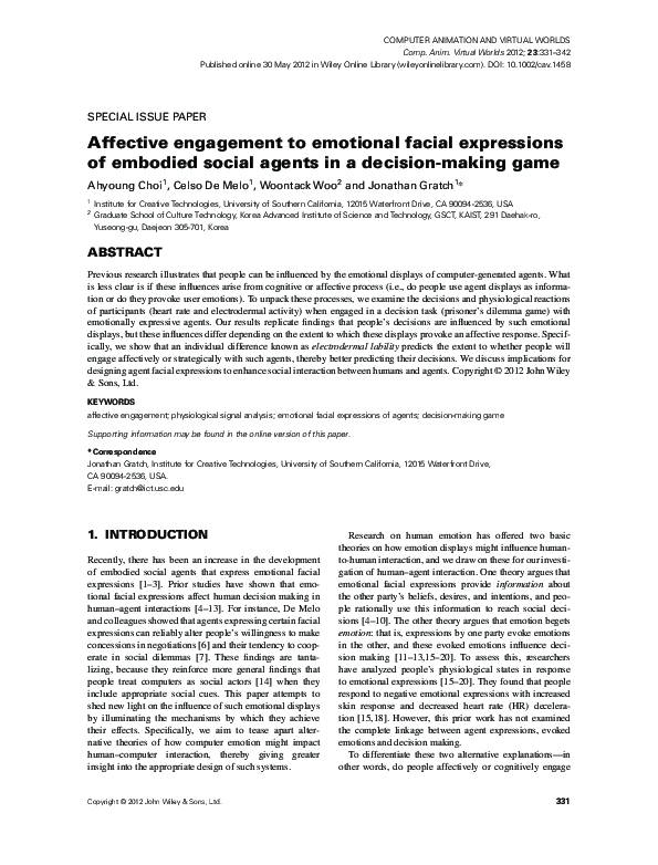 (PDF) Affective engagement to emotional facial expressions of embodied social agents in a ...