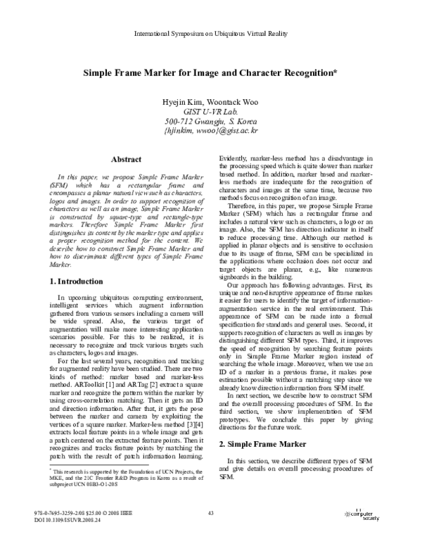 (PDF) Simple Frame Marker for Image and Character Recognition