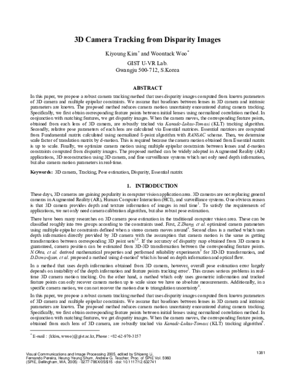 (PDF) 3D camera tracking from disparity images