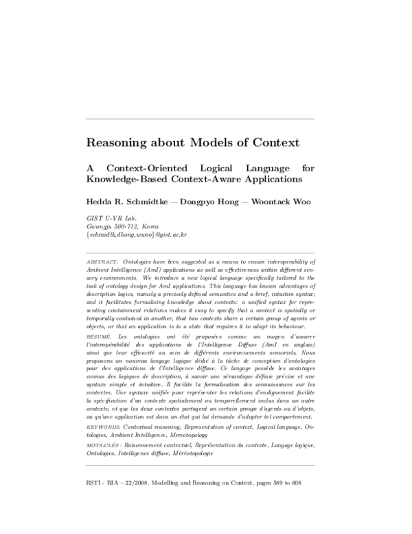 Pdf Reasoning About Models Of Context A Context Oriented Logical