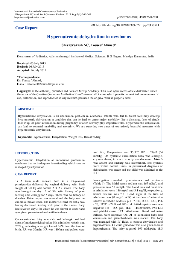 (PDF) Hypernatremic dehydration in newborns