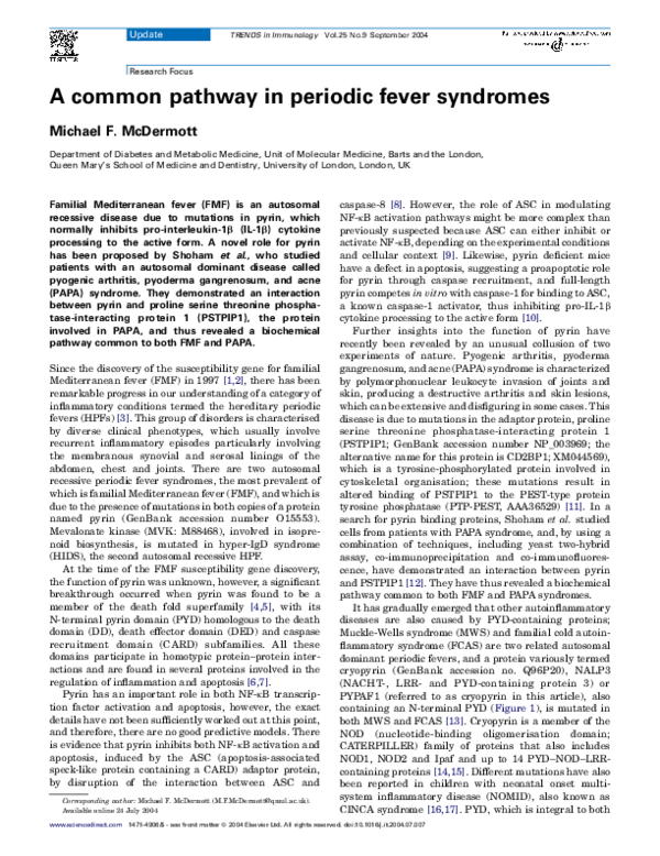 (PDF) A common pathway in periodic fever syndromes