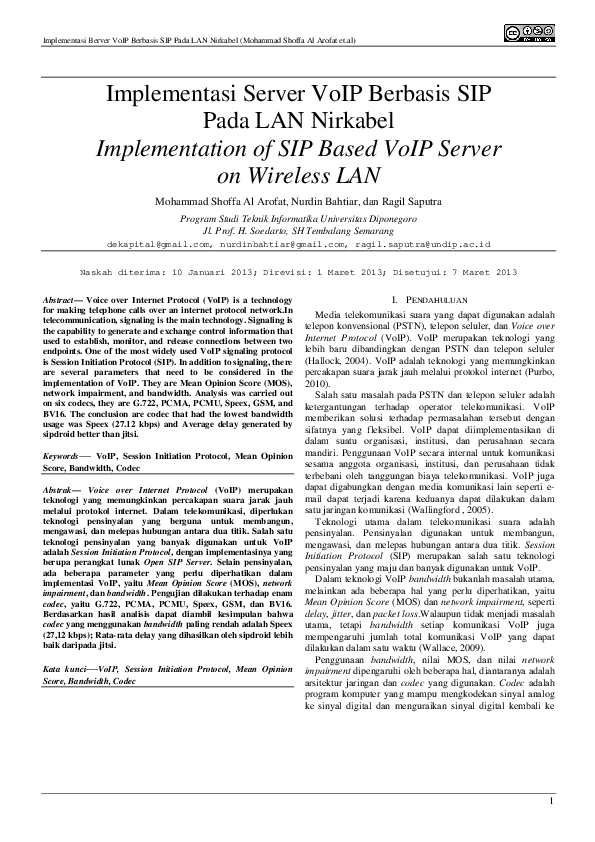 (PDF) Implementasi Server VoIP Berbasis SIP Pada LAN Nirkabel