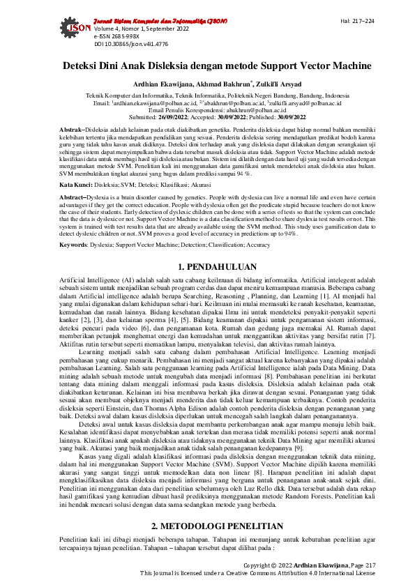 (PDF) Deteksi Dini Anak Disleksia dengan metode Support Vector Machine