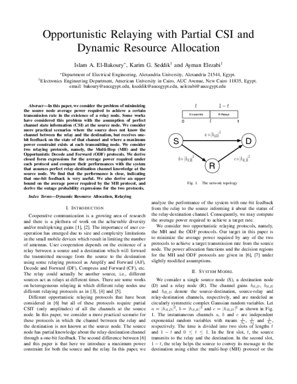 (PDF) Opportunistic relaying with partial CSI and dynamic resource allocation