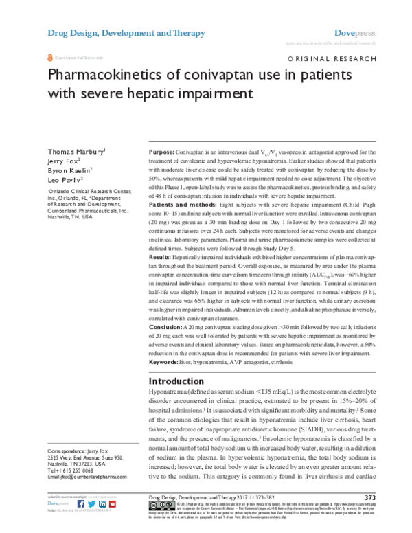 (PDF) Pharmacokinetics of conivaptan use in patients with severe ...