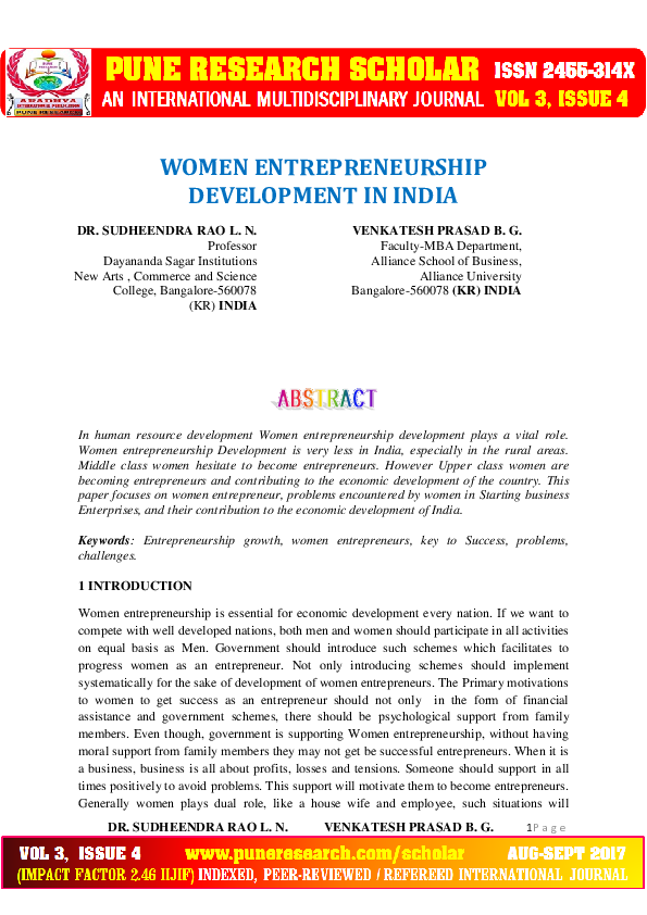 (PDF) Women entrepreneurship Development in India
