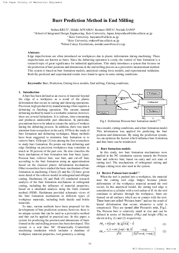 (PDF) Burr Prediction Method in End Milling