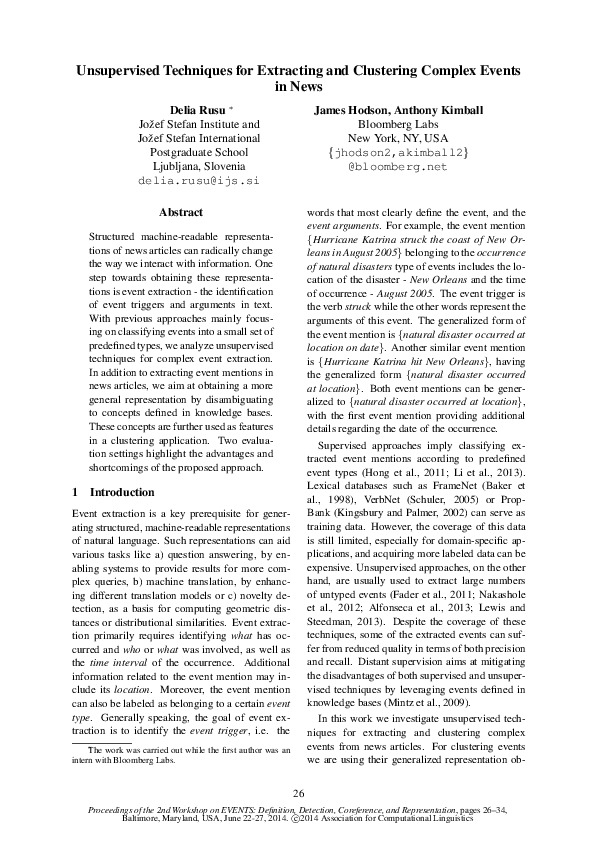 (PDF) Unsupervised Techniques for Extracting and Clustering Complex ...