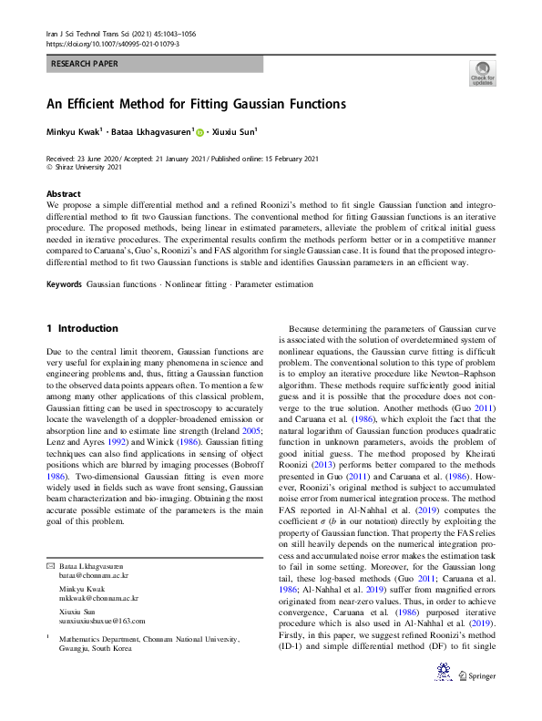 (PDF) An Efficient Method for Fitting Gaussian Functions