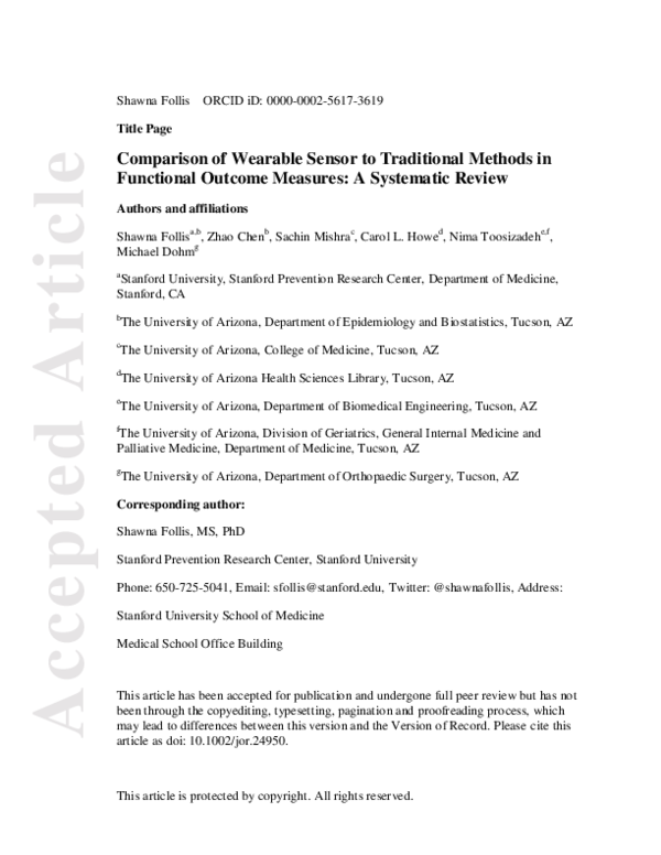 (PDF) Comparison of wearable sensor to traditional methods in ...