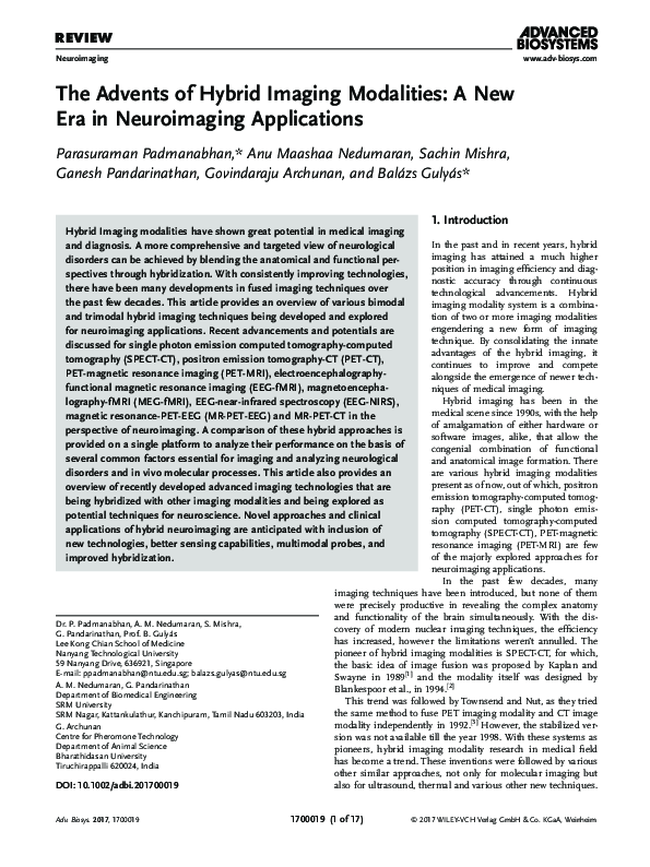 (PDF) The Advents of Hybrid Imaging Modalities: A New Era in Neuroimaging Applications