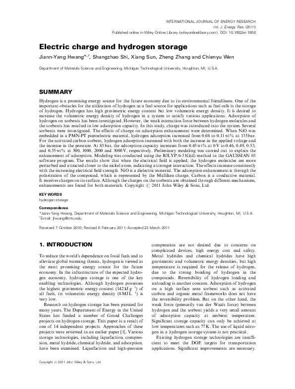 (PDF) Electric charge and hydrogen storage
