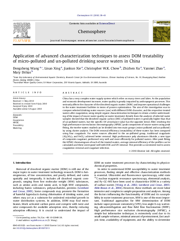 (PDF) Application of advanced characterization techniques to assess DOM ...