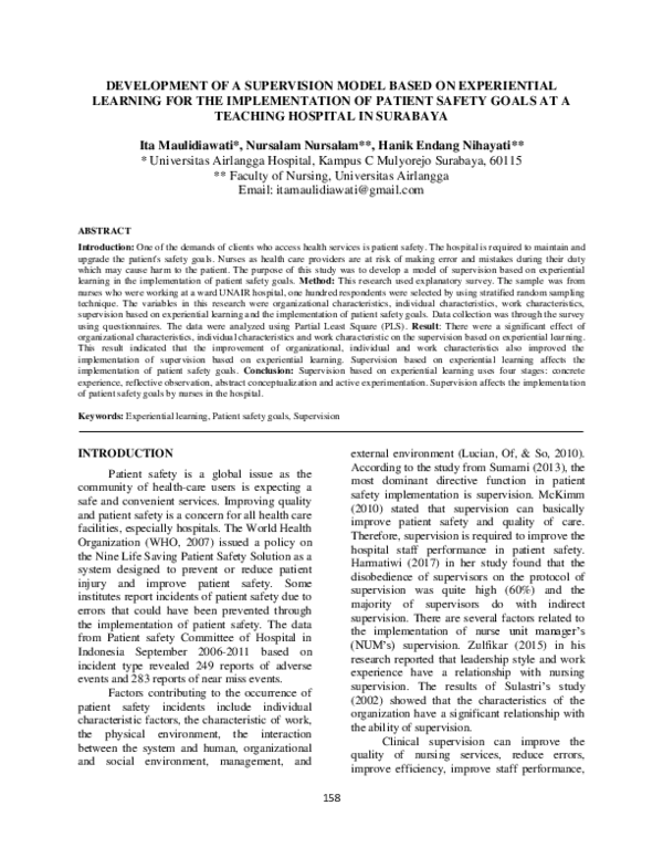 (PDF) Development of Supervision Model based Experiential Learning for ...