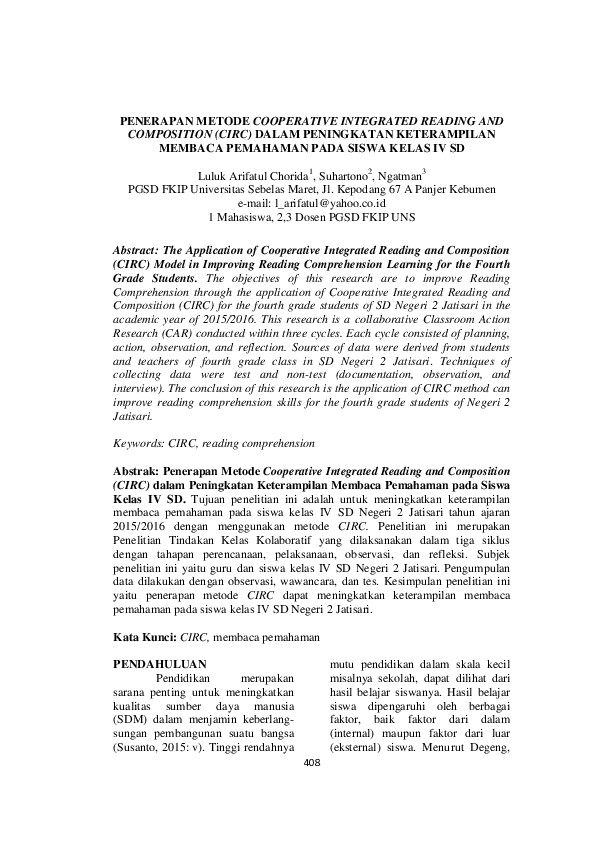 (PDF) Penerapan Metode Cooperative Integrated Reading and Composition (Circ) Dalam Peningkatan ...