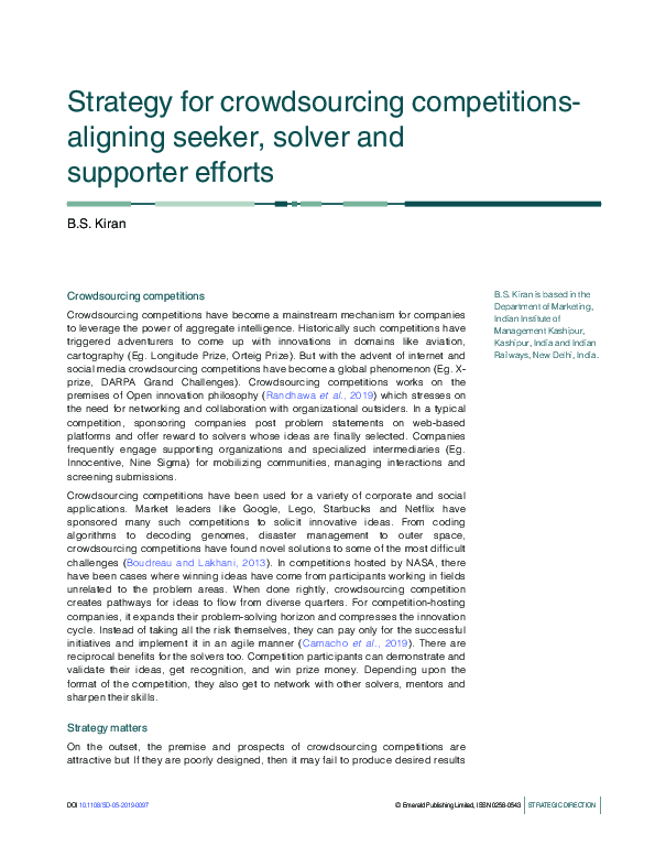(PDF) Strategy for crowdsourcing competitions- aligning seeker, solver ...