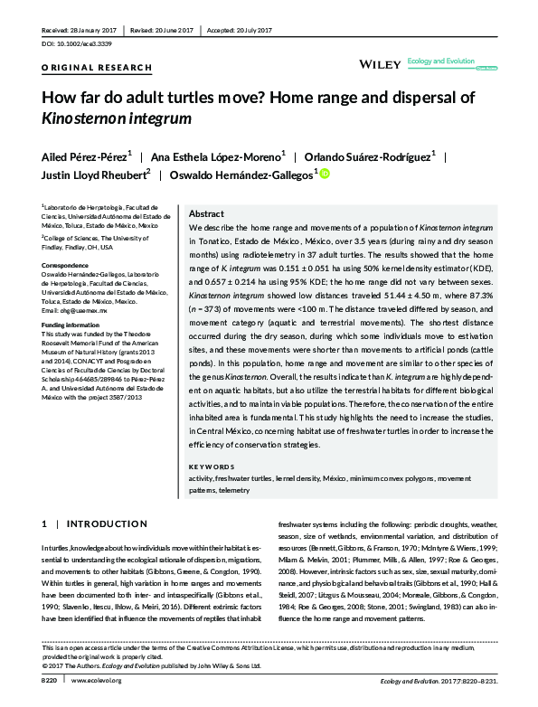 (PDF) How far do adult turtles move? Home range and dispersal ...