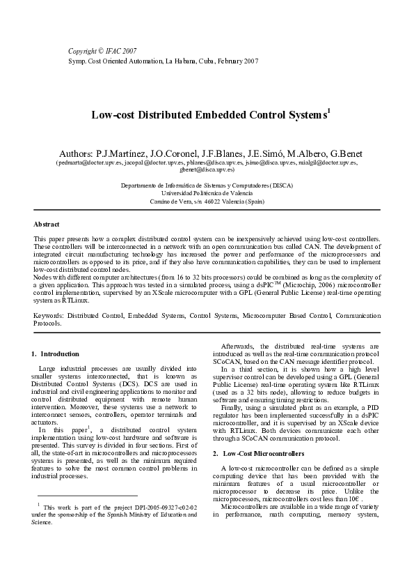 (PDF) Low-cost Distributed Embedded Control Systems