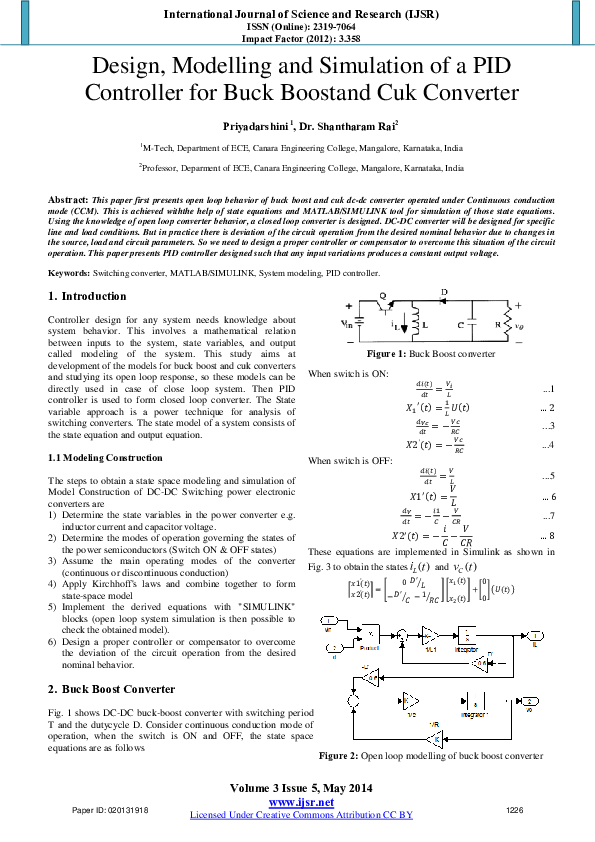 (PDF) Design, Modelling and Simulation of a PID Controller for Buck Boostand Cuk Converter