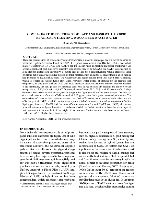 (PDF) Comparing the efficiency of UAFF and UASB with hybrid reactor in ...
