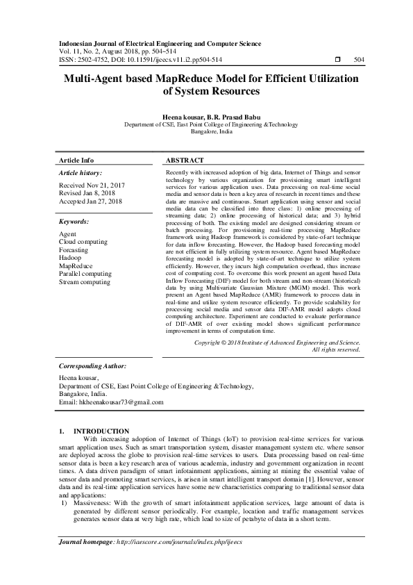 (PDF) Multi-Agent based MapReduce Model for Efficient Utilization of System Resources | Heena ...