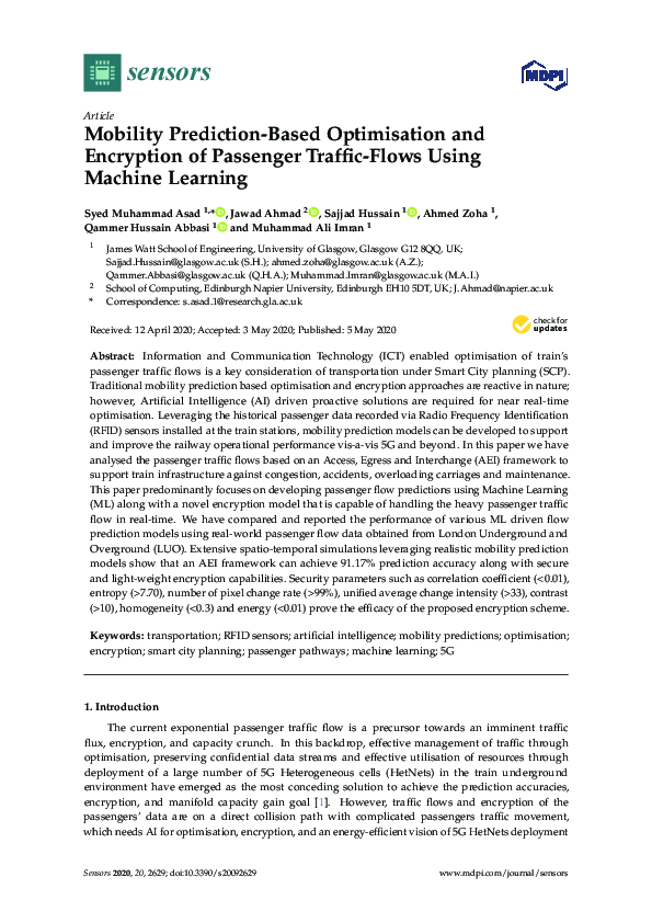 Pdf Mobility Prediction Based Optimisation And Encryption Of Passenger Traffic Flows Using