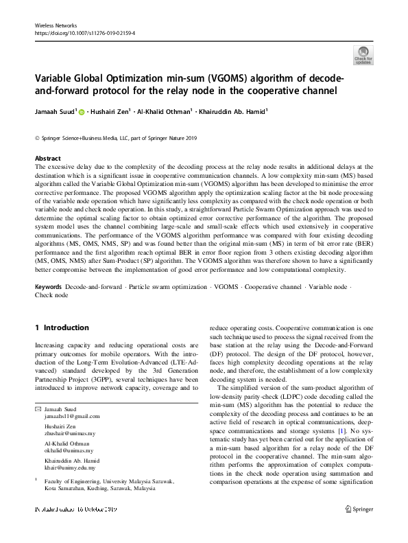 Pdf Variable Global Optimization Min Sum Vgoms Algorithm Of Decode