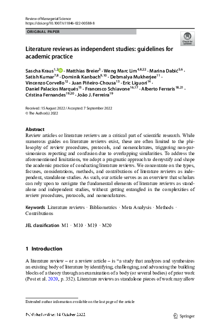 (PDF) Literature reviews as independent studies: guidelines for ...