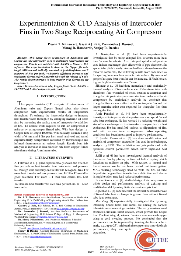 (PDF) Experimentation & CFD Analysis of Intercooler Fins in Two Stage ...
