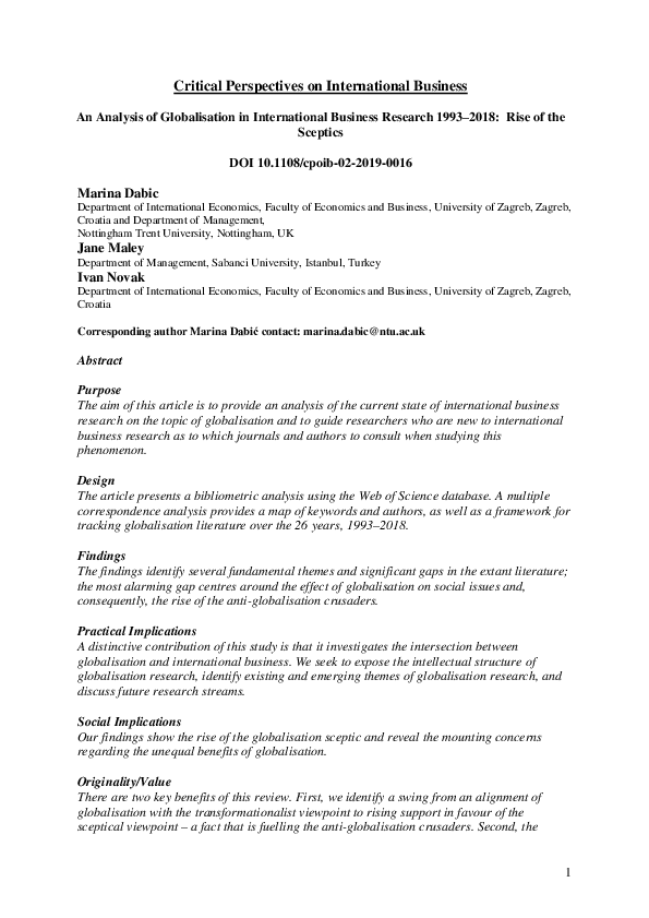 (PDF) An analysis of globalisation in international business research ...