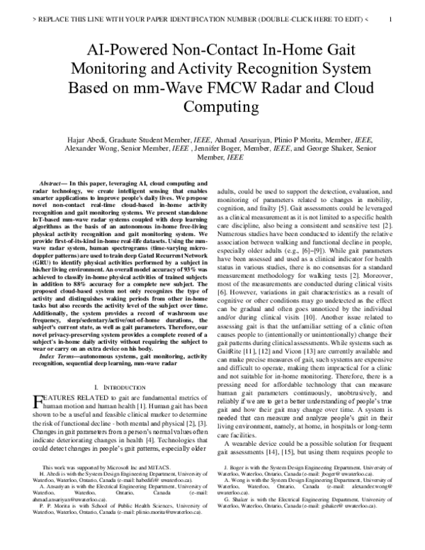 Pdf Ai Powered Non Contact In Home Gait Monitoring And Activity Recognition System Based On Mm